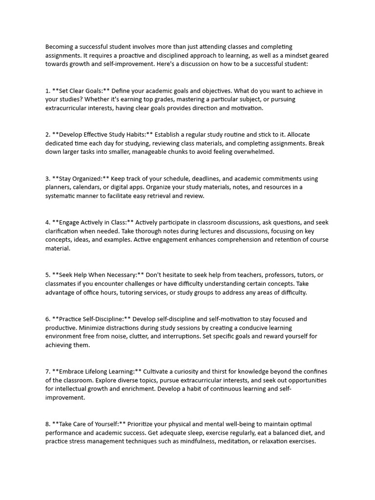 How To Be A Good Student | PDF | Disciplines | Goal