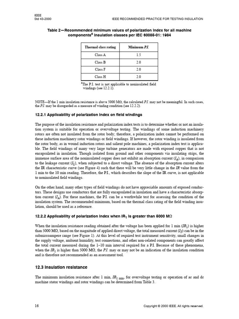 IEEE Recommended Practice For Testing Insulation Resistance of Rotating ...