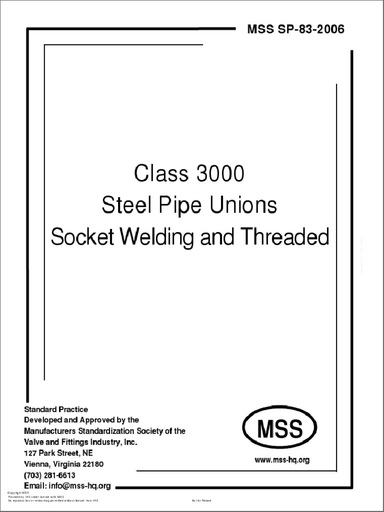 Mss sp-83 2006 Class 3000 Steel Pipe Unions, Socket-Welding and Threaded | PDF