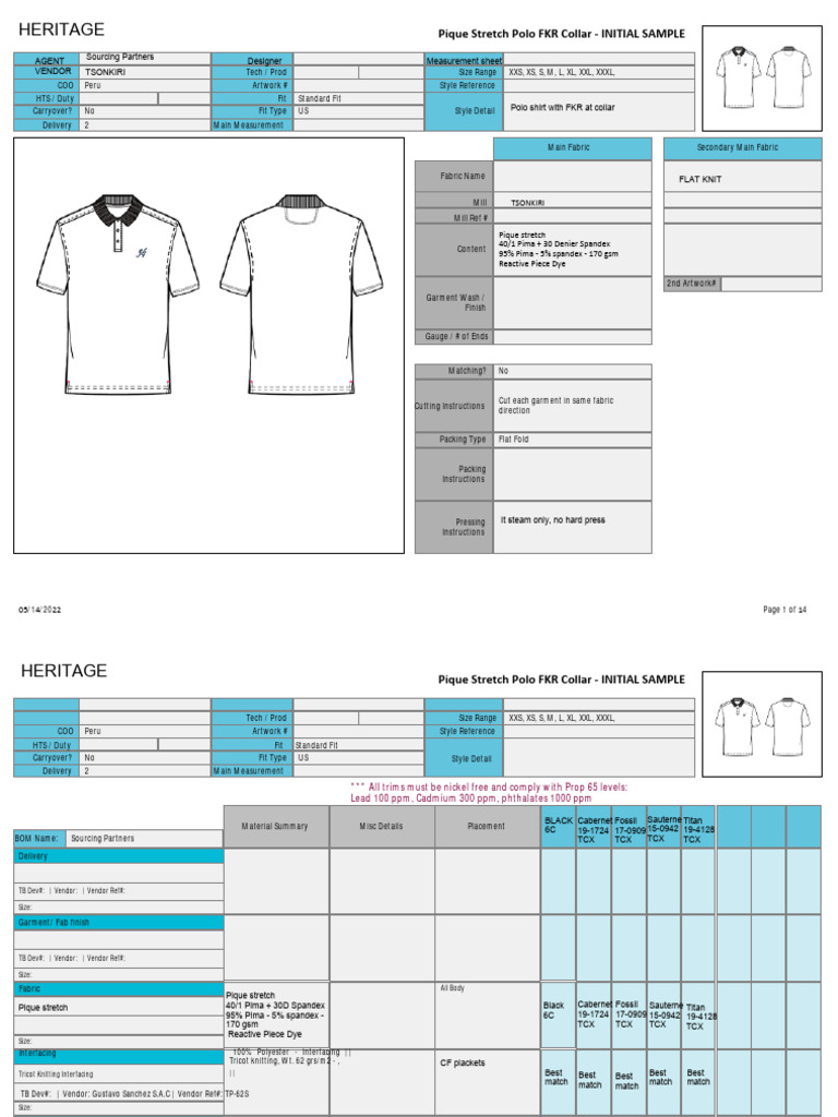 Pique Stretch Polo Sample Details | PDF | Seam (Sewing) | Clothing