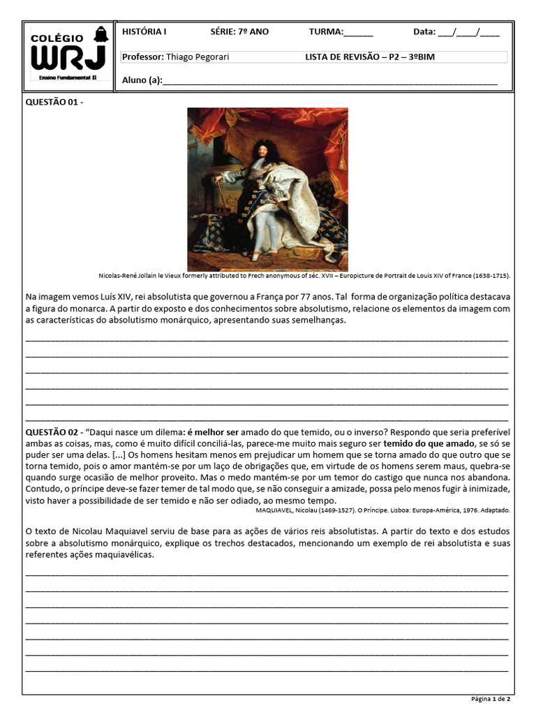 7 Lista p2 3âºbimestre HistÃ Ria I | PDF | Casa dos Tudor | Monarquia