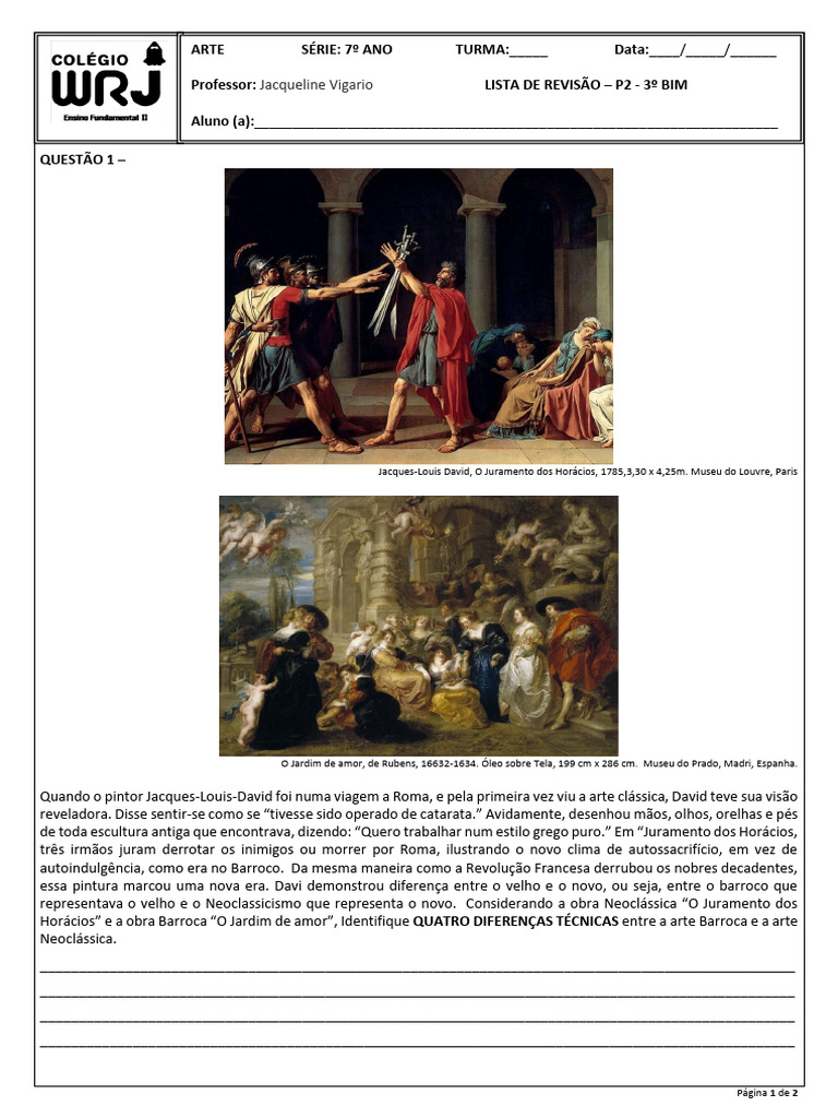 7 Lista de Revisaì o P2 3bim Arte 2022 Jacque | PDF