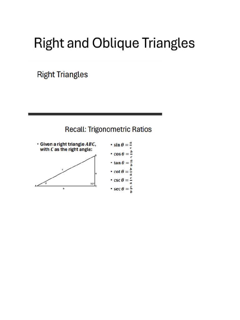 Notes On Right and Oblique Triangles | PDF