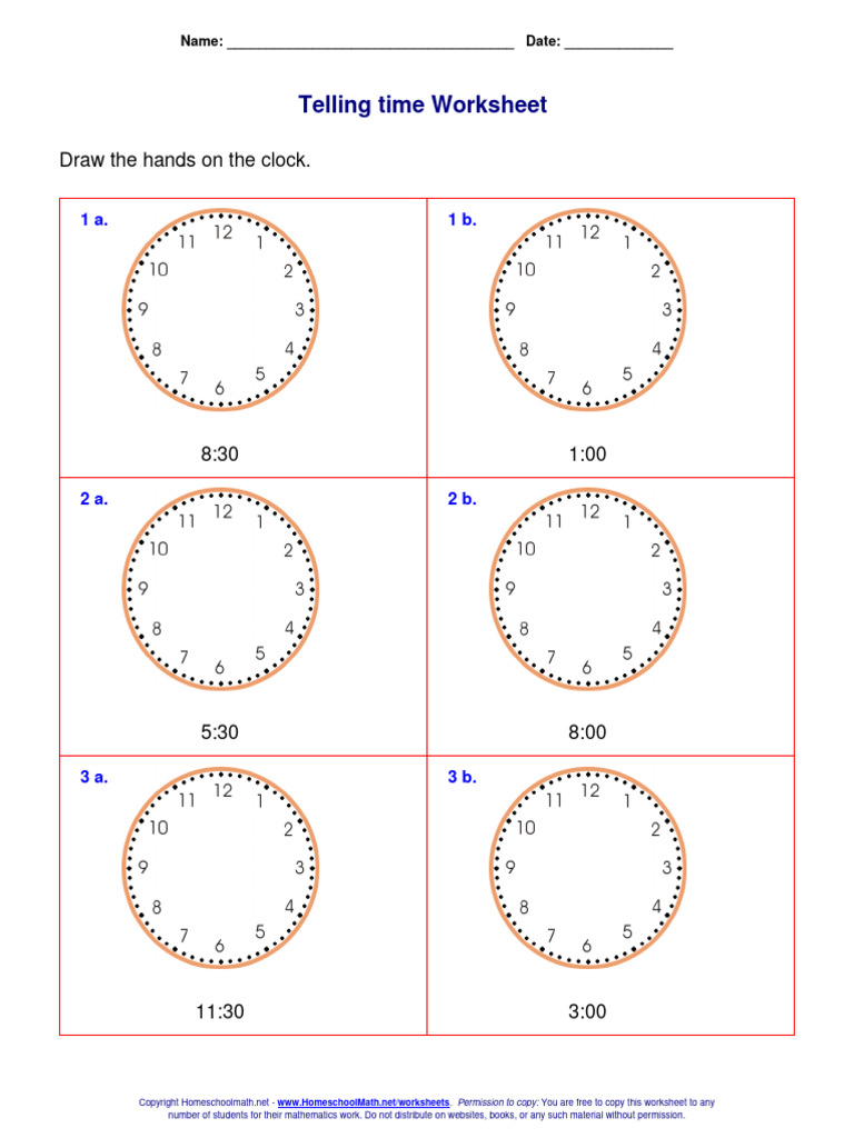 Draw Hands Clock Face Half Hours Large Clocks | PDF