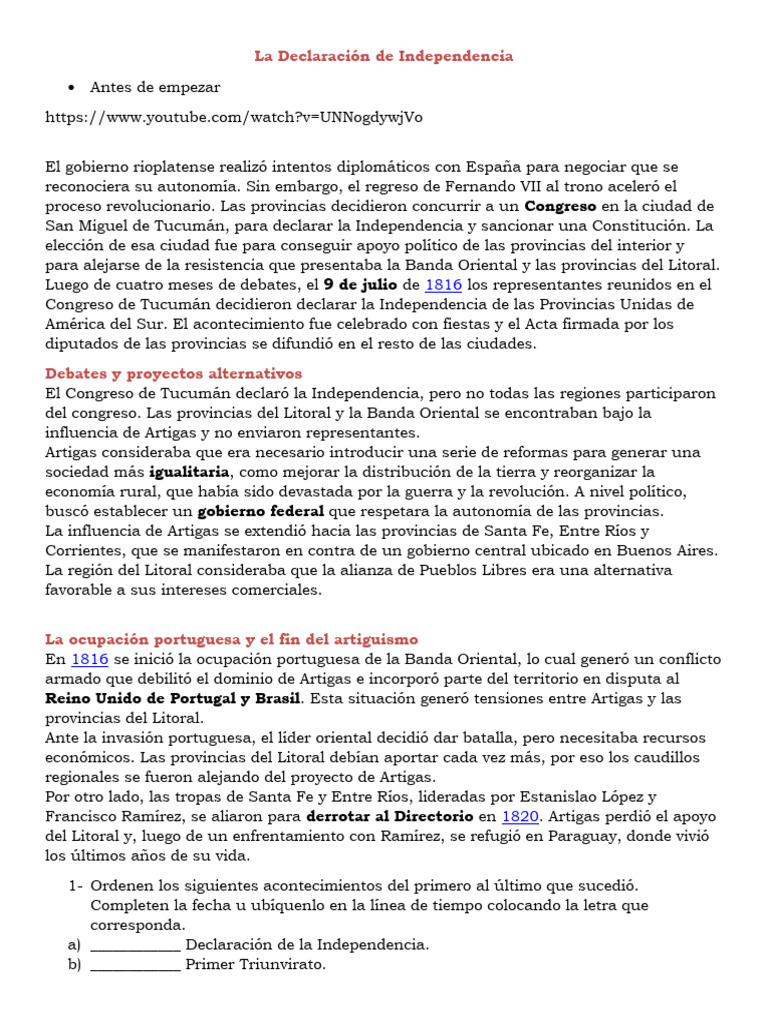 La Declaración de Independencia (1) | PDF | América del Sur | Argentina