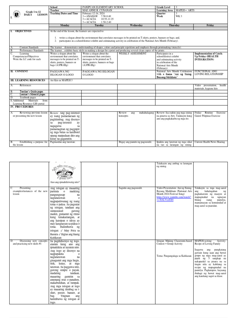 MAPEH3 WK3 Q3- SLOGAN AND LOGO MAKING | PDF | Cognition | Behavior Modification