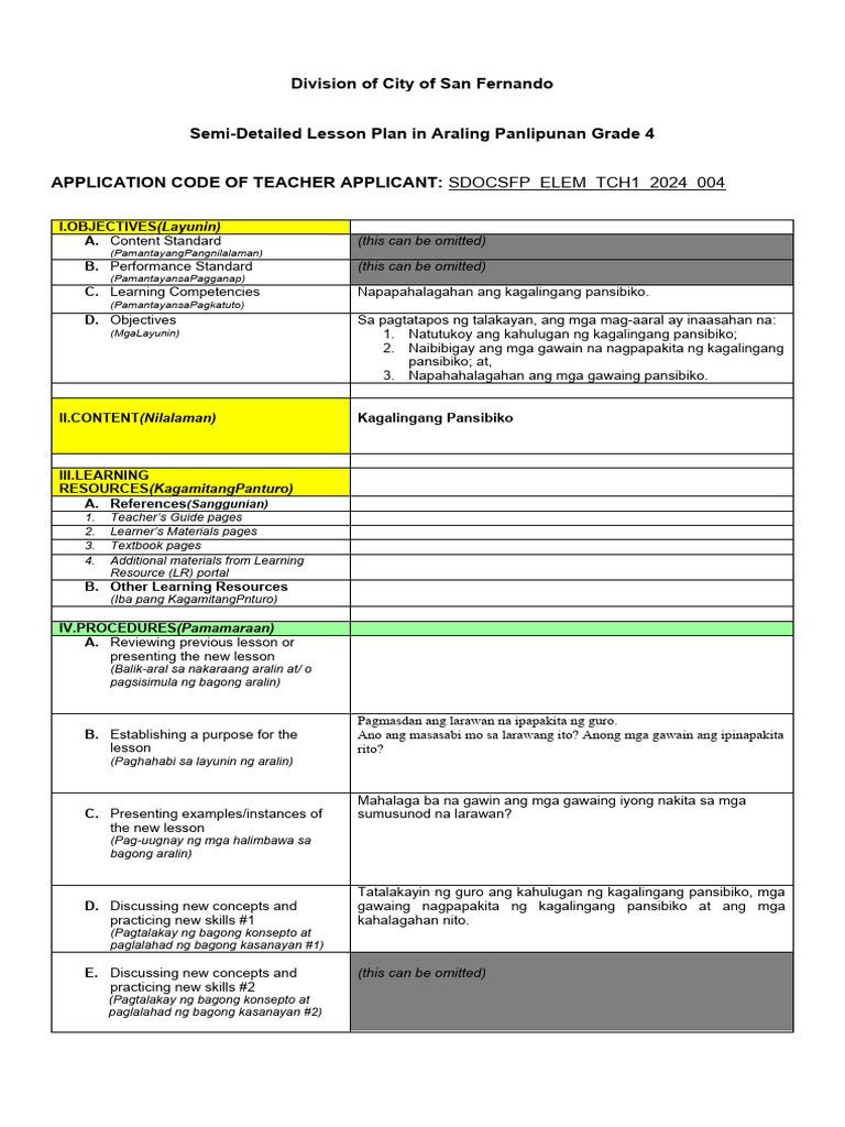 Template - Semi Detailed DLP - T1 Applicants | PDF