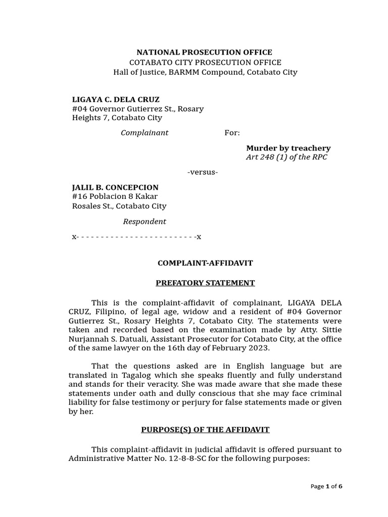 1.2 - Complaint - Affidavit | PDF | Affidavit | Perjury
