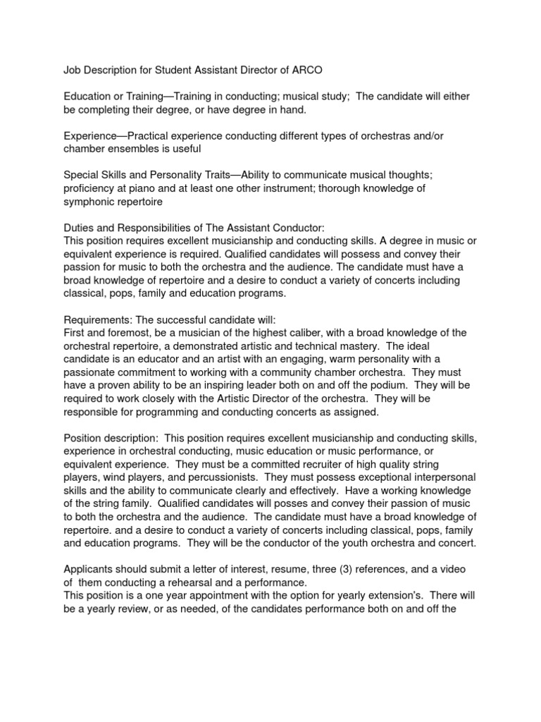 Job Descriptions Conductors | PDF | Conducting | Orchestras