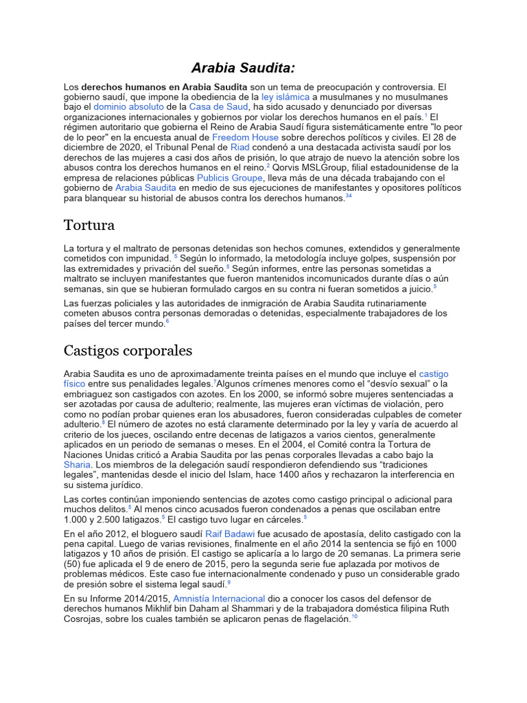 Derechos Humanos en Arabia Saudita: Abusos y Violaciones | PDF | Arabia ...