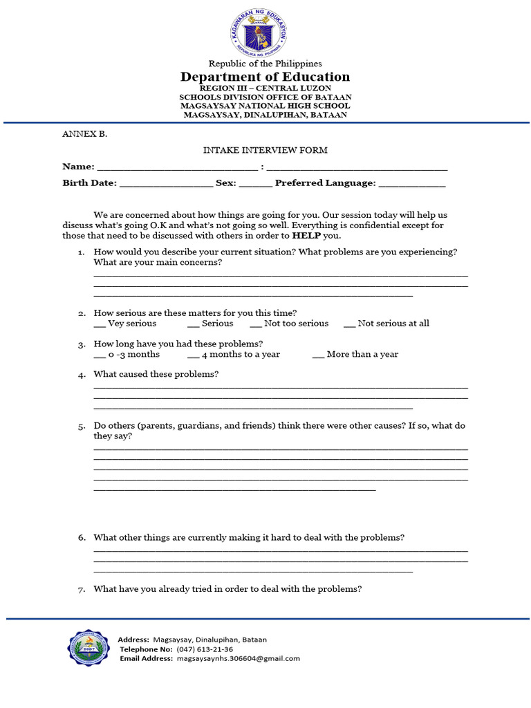 Annex B. Intake Sheet Interview | PDF