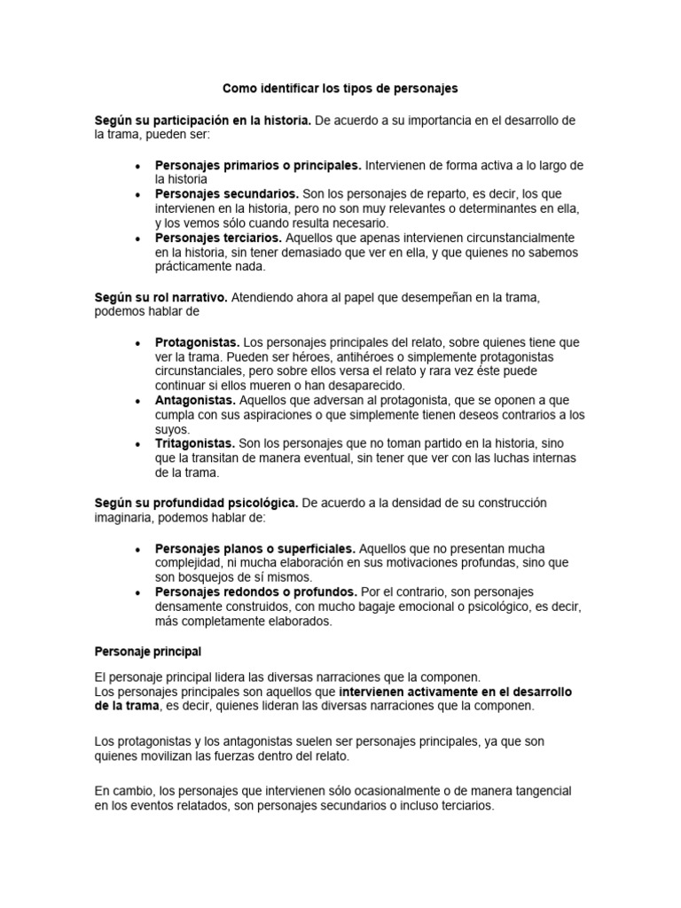 1 Clase Como Identificar Los Tipos de Personajes | PDF | Adjetivo