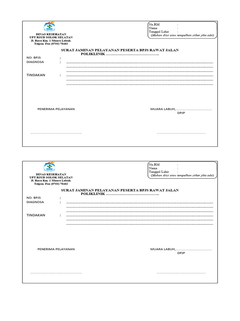Surat Jaminan Pelayanan Peserta BPJS Rawat Jalan | PDF