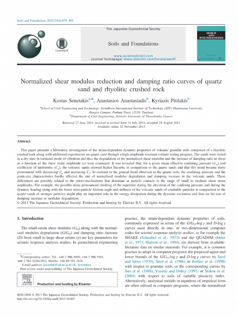 Normalized Shear Modulus Reduction and Damping Ratio | PDF