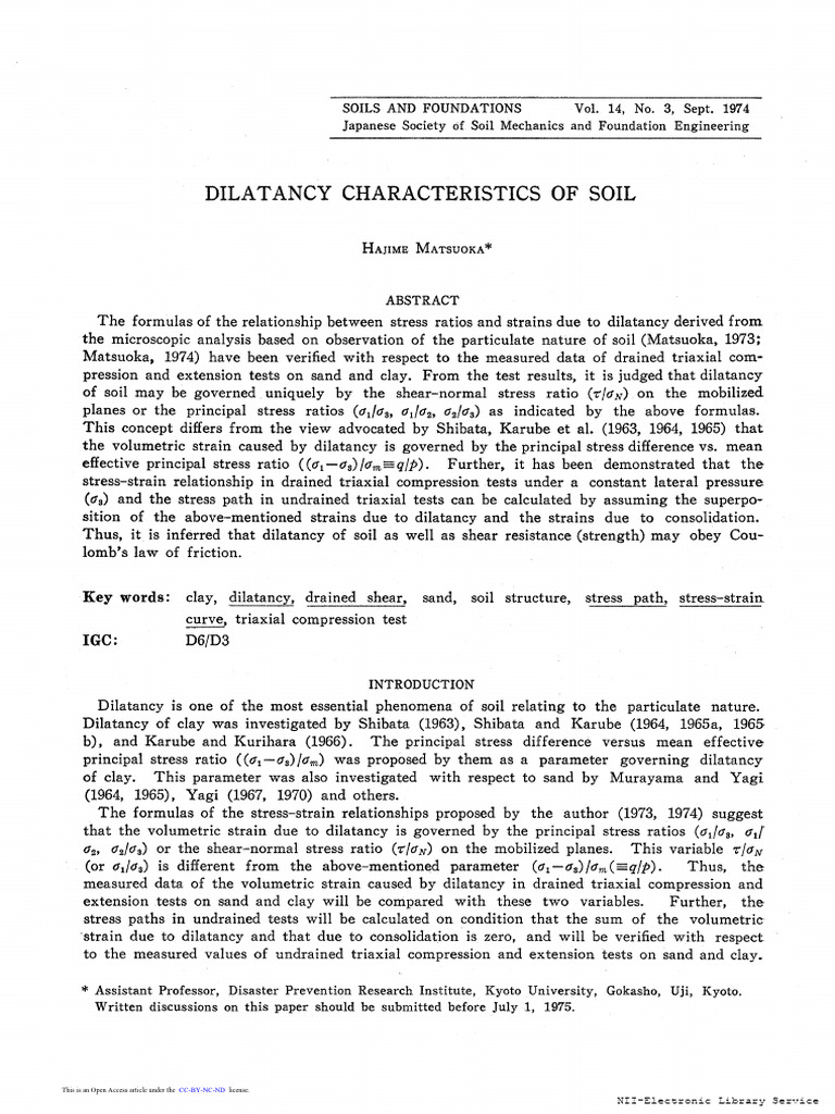 Dilatancy Characteristics of Soil 1974 Soils and Foundations | PDF ...