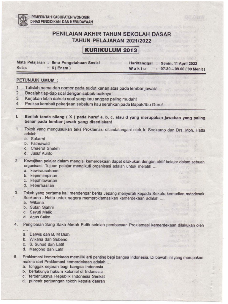 Contoh Soal PAT IPS SD Kelas 6 | PDF