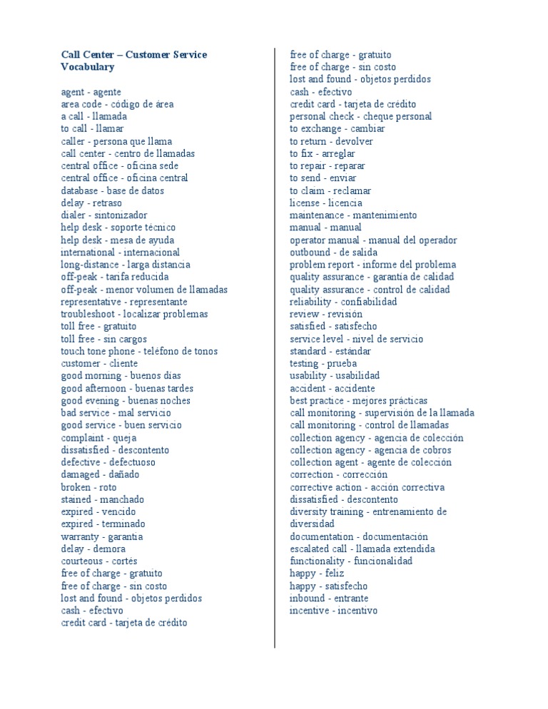 Call Center Vocabulary
