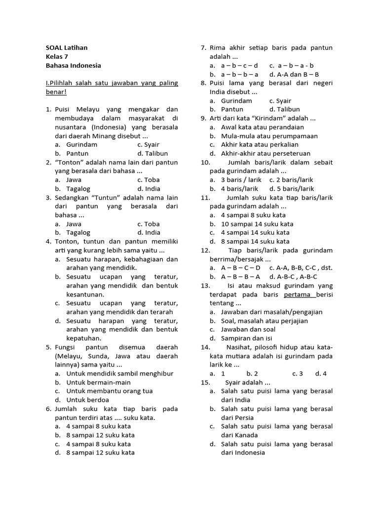 SOAL Latihan Kls 7 B.indo | PDF