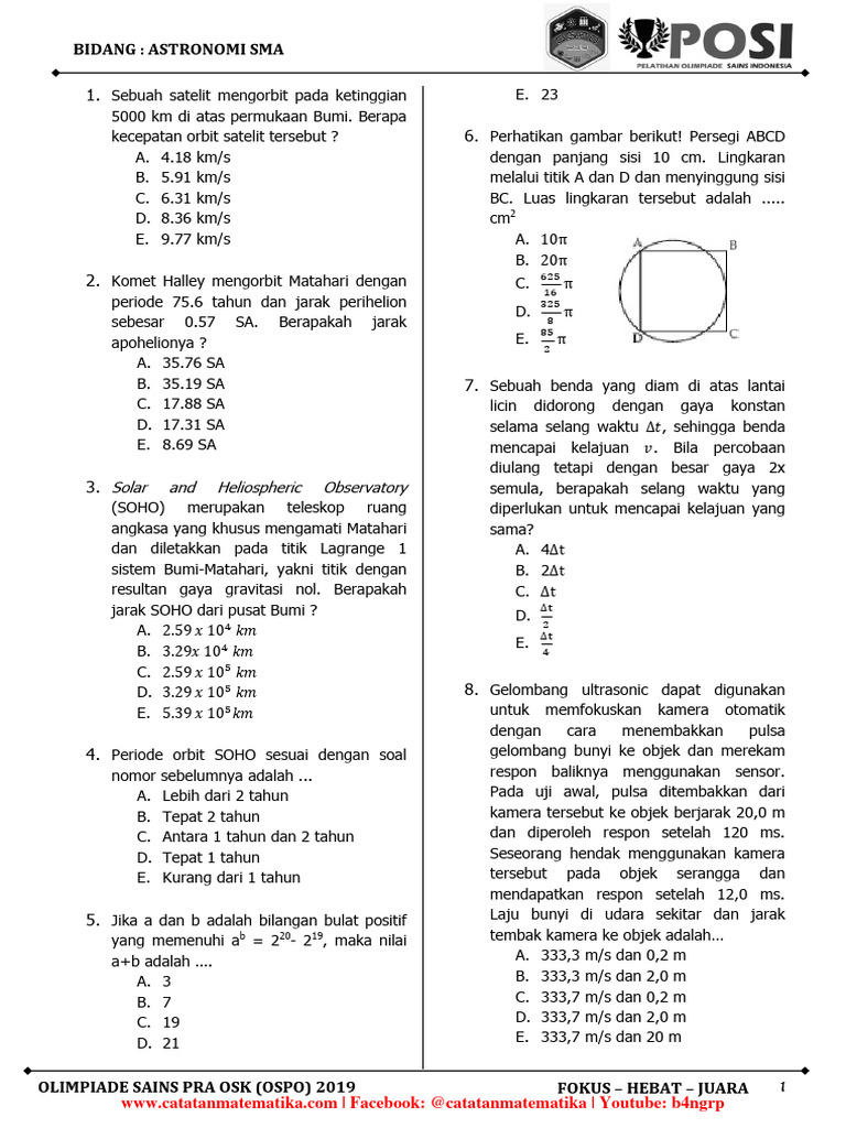 Ospo 2019 Soal Sma Astronomi | PDF