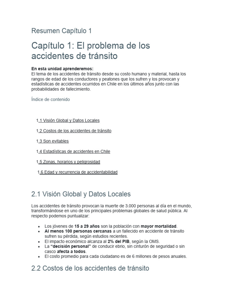 Resumen Capítulo 1 | PDF | Accidente de tráfico | Peatonal
