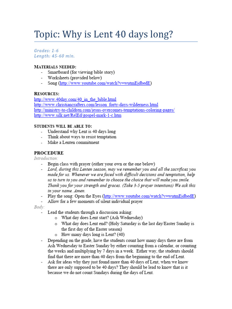 Why Is Lent 40 Days Long | PDF | Lent | Jesus