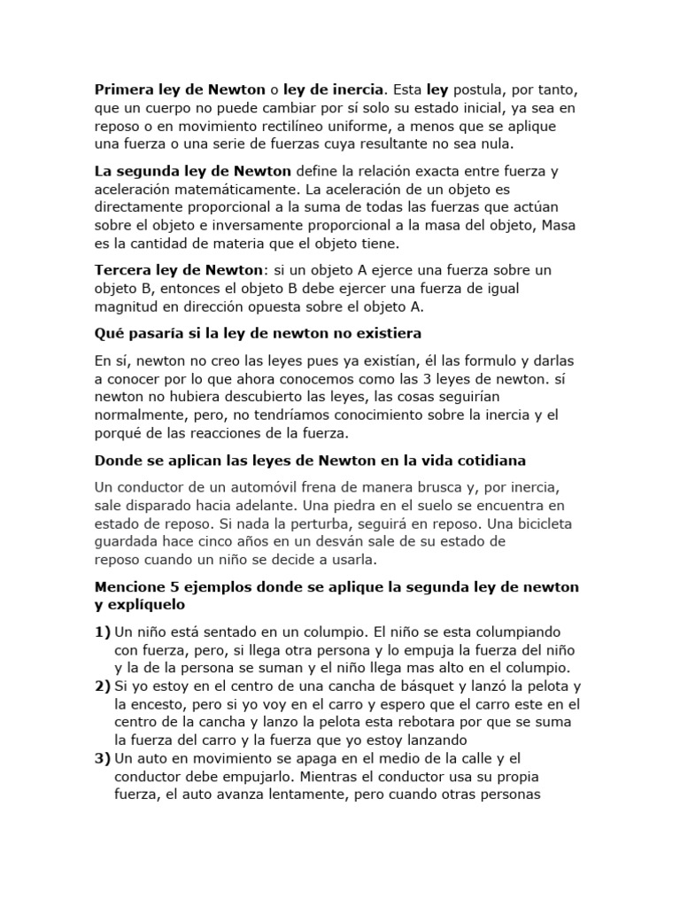 Leyes de Newton: Inercia y Aplicaciones | PDF | Fuerza | Las leyes del ...