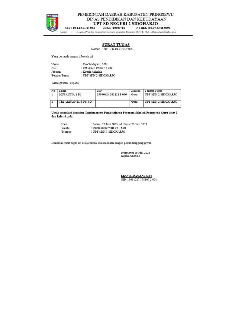 Surat Tugas Pengimbasan | PDF