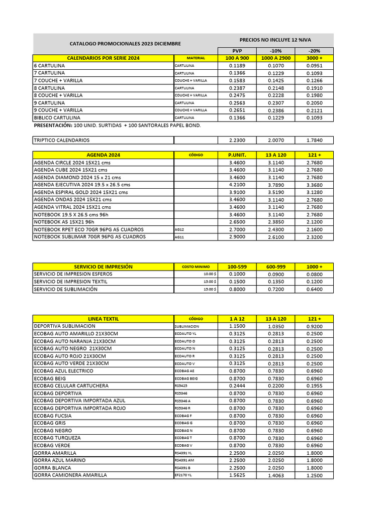 Precios de Productos Promocionales 2024 | PDF | Color | Rojo