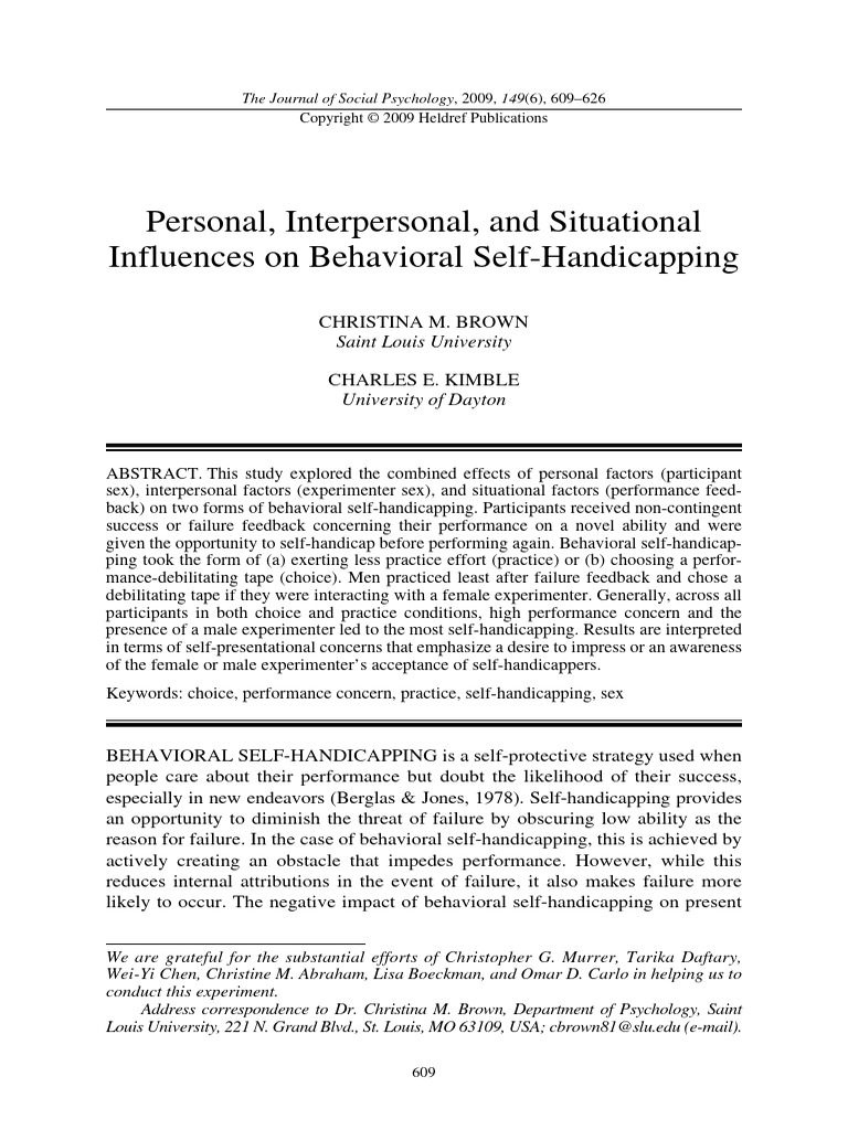 Personal, Interpersonal, and Situational Influences On Behavioral Self ...