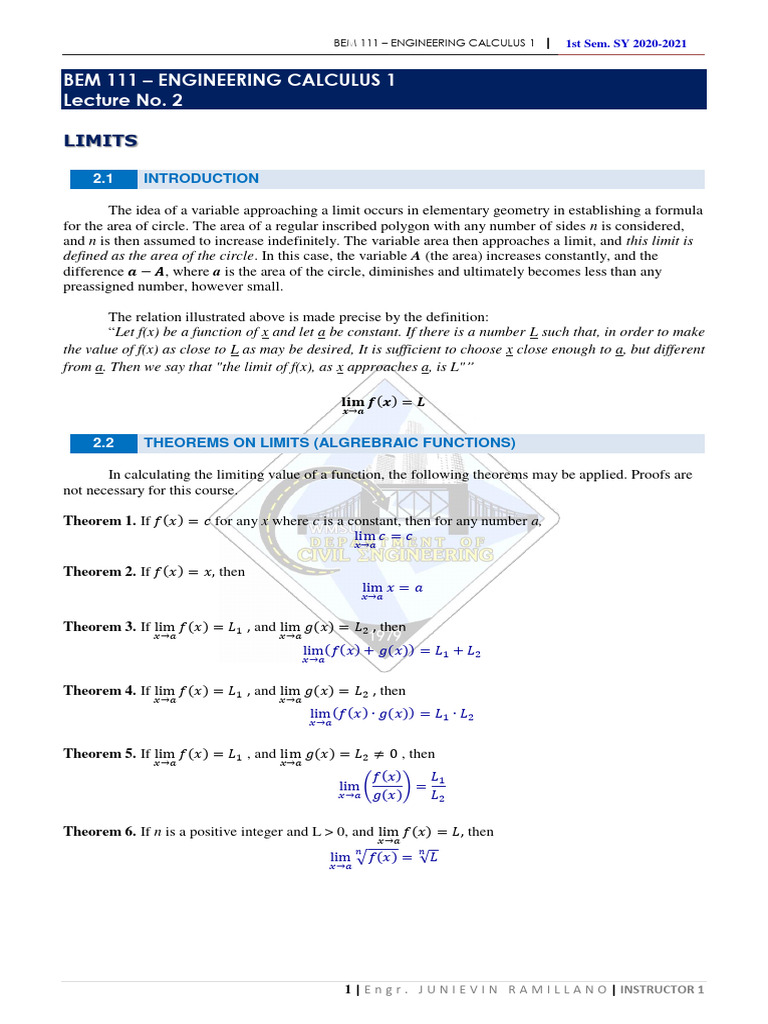 Calculus 1 Limits Pdf
