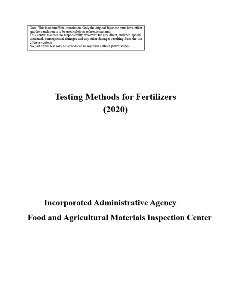 Testing Methods For Fertilizers 2020 Download Free PDF Metrology
