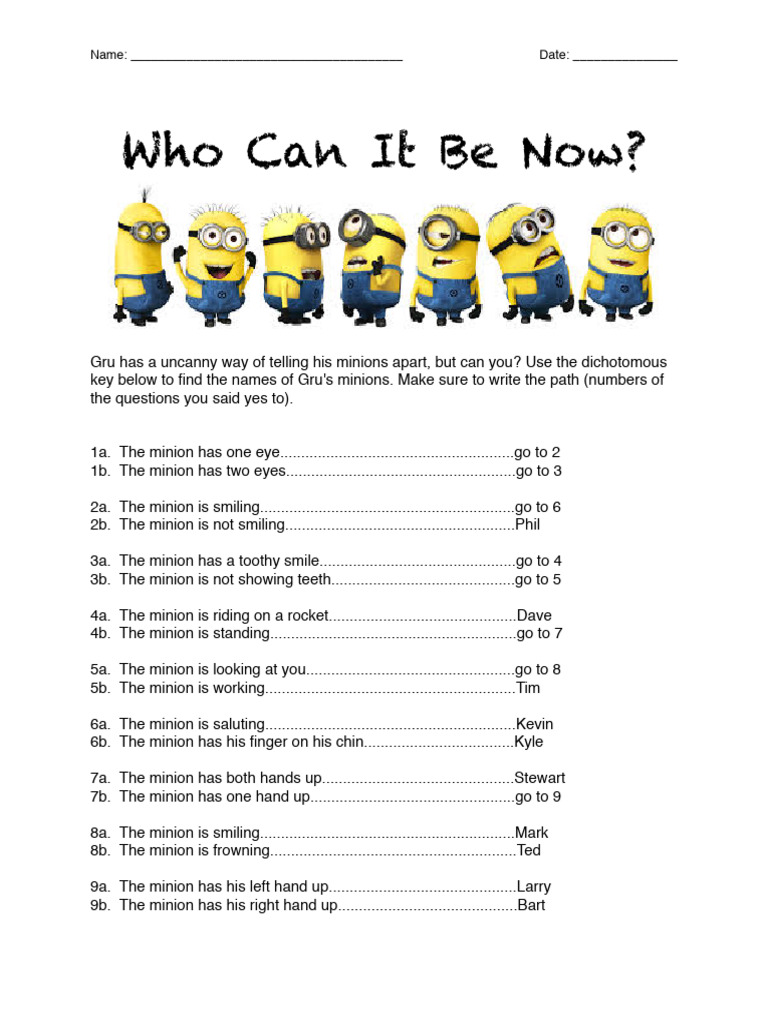 Minion Identification Key Worksheet | PDF | Games & Activities ...