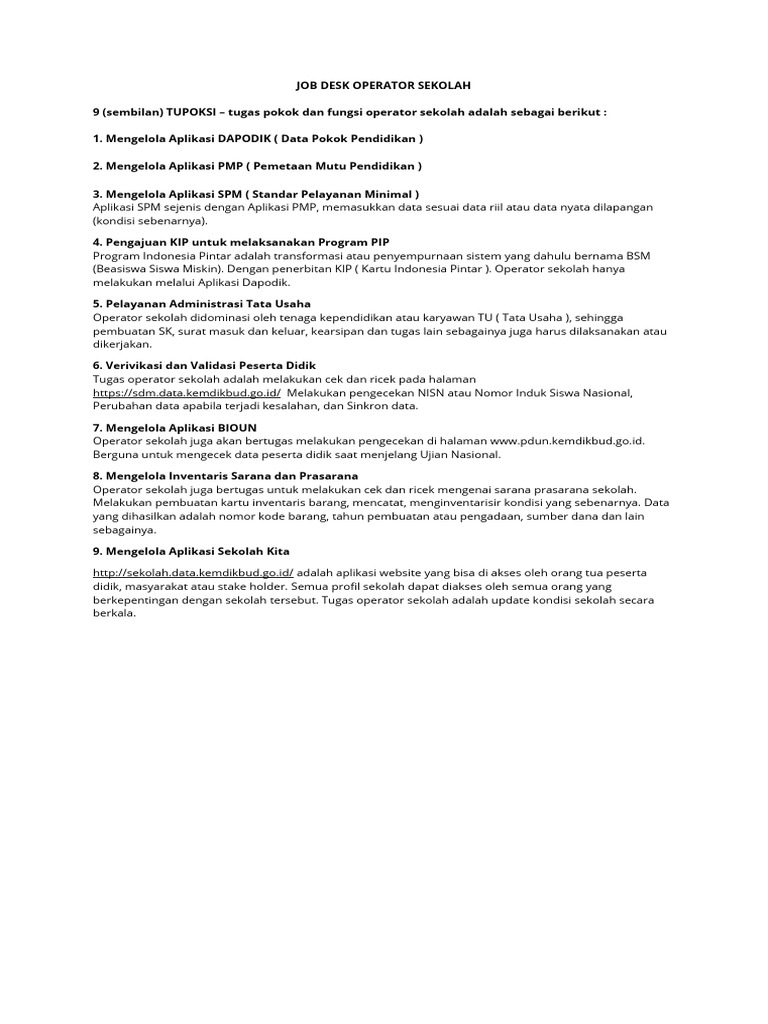 Job Desk Operator Sekolah | PDF