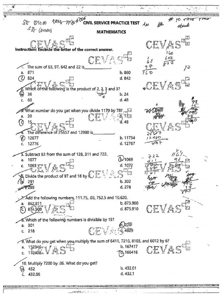 Civil Service Practice Test Mathematics | PDF