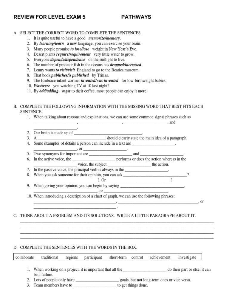 Review For Level Exam 5 Pathways | PDF | Linguistics | Cognitive Science