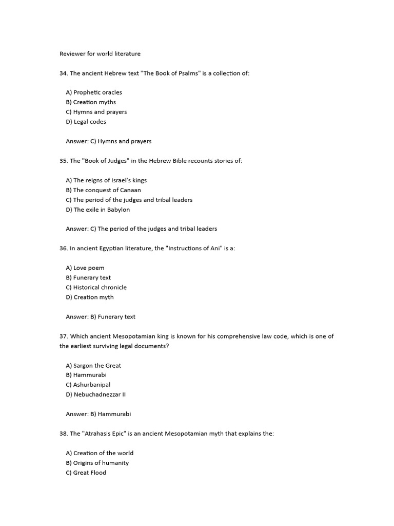Reviewer-For-World Literature 2 | PDF | Mesopotamia | Israelites