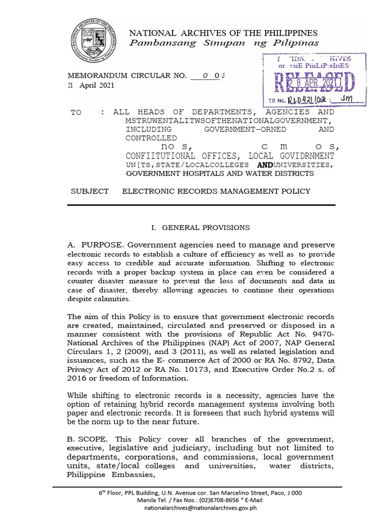 Electronic Records Management Policy | PDF | Records Management ...