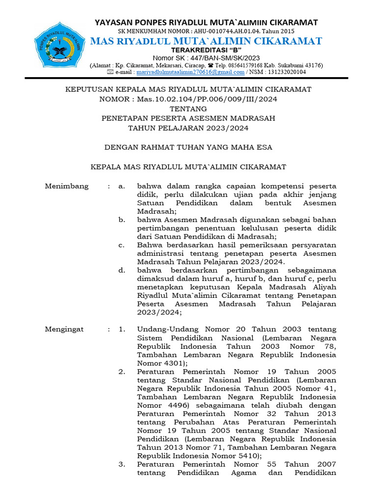 SK Peserta Am Tahun 2024 | PDF