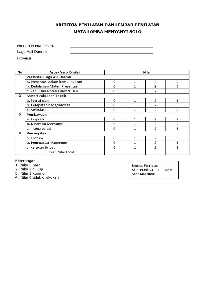 KRITERIA PENILAIAN DAN LEMBAR PENILAIAN | PDF