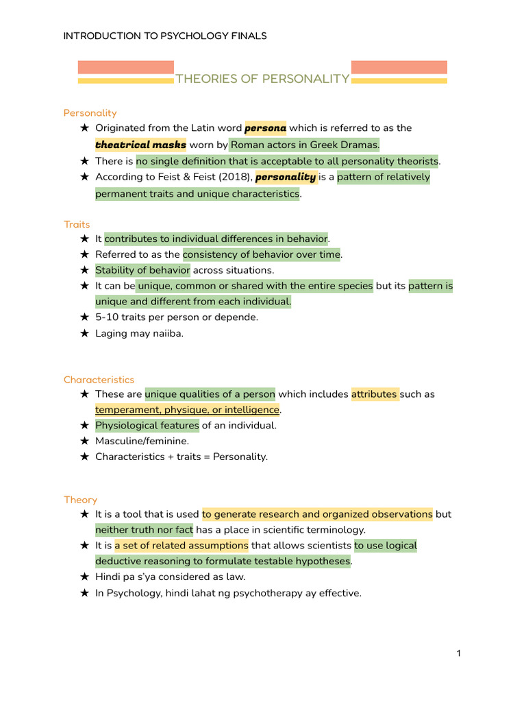 Introduction to Psychology - Finals | PDF