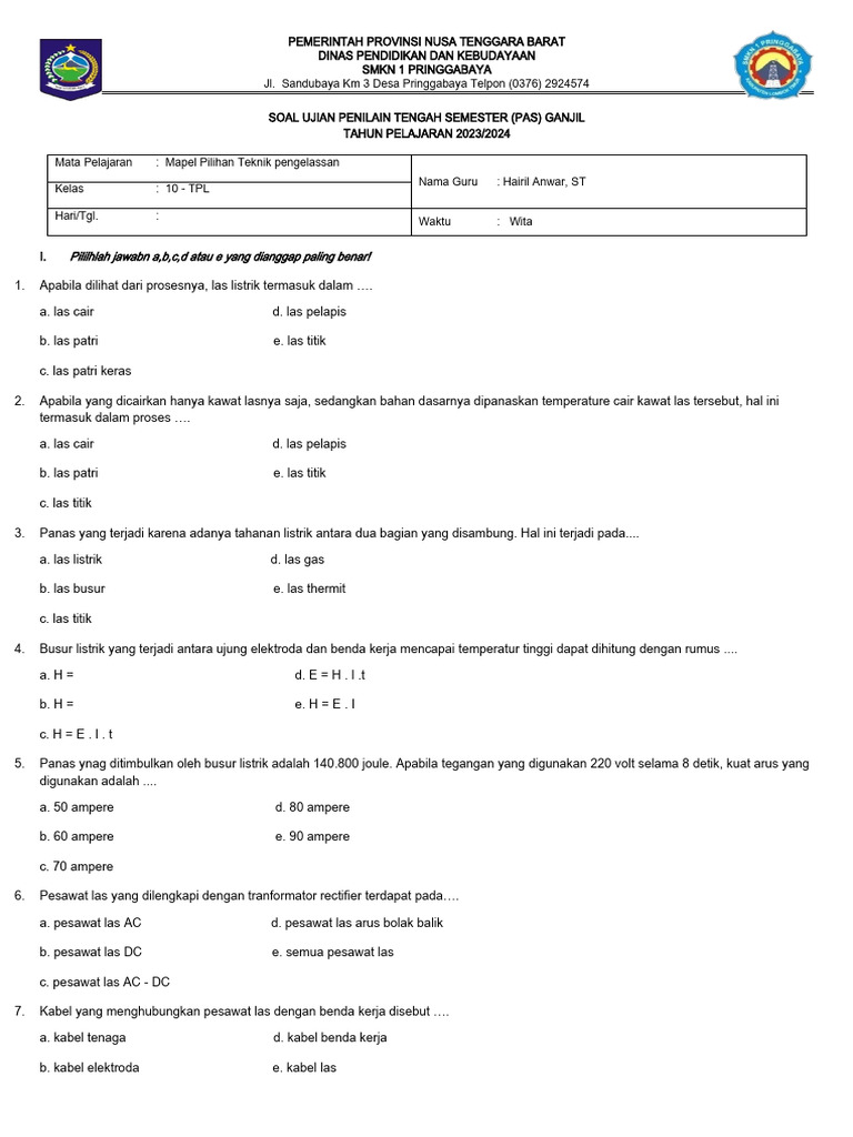11 Soal PILIHAN PTS GANJIL 2023-2024 | PDF | Teknologi & Rekayasa