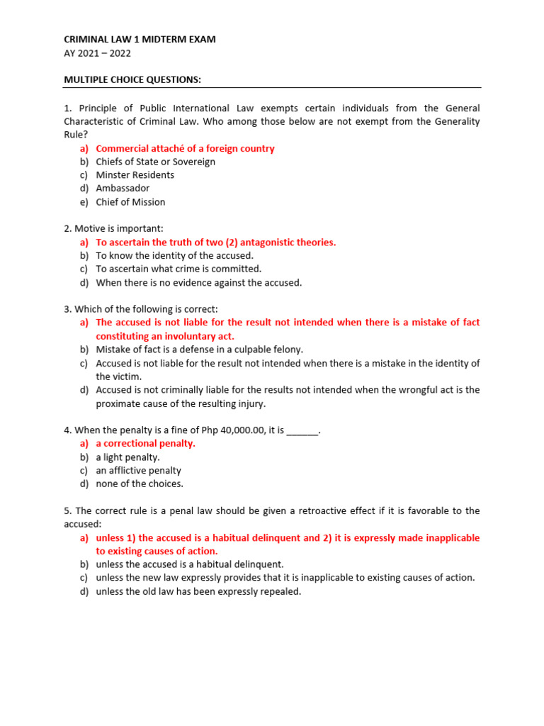 Answer-Key_Criminal-Law-Midterms-1-2021-2022 | PDF | Criminal Law | Crimes