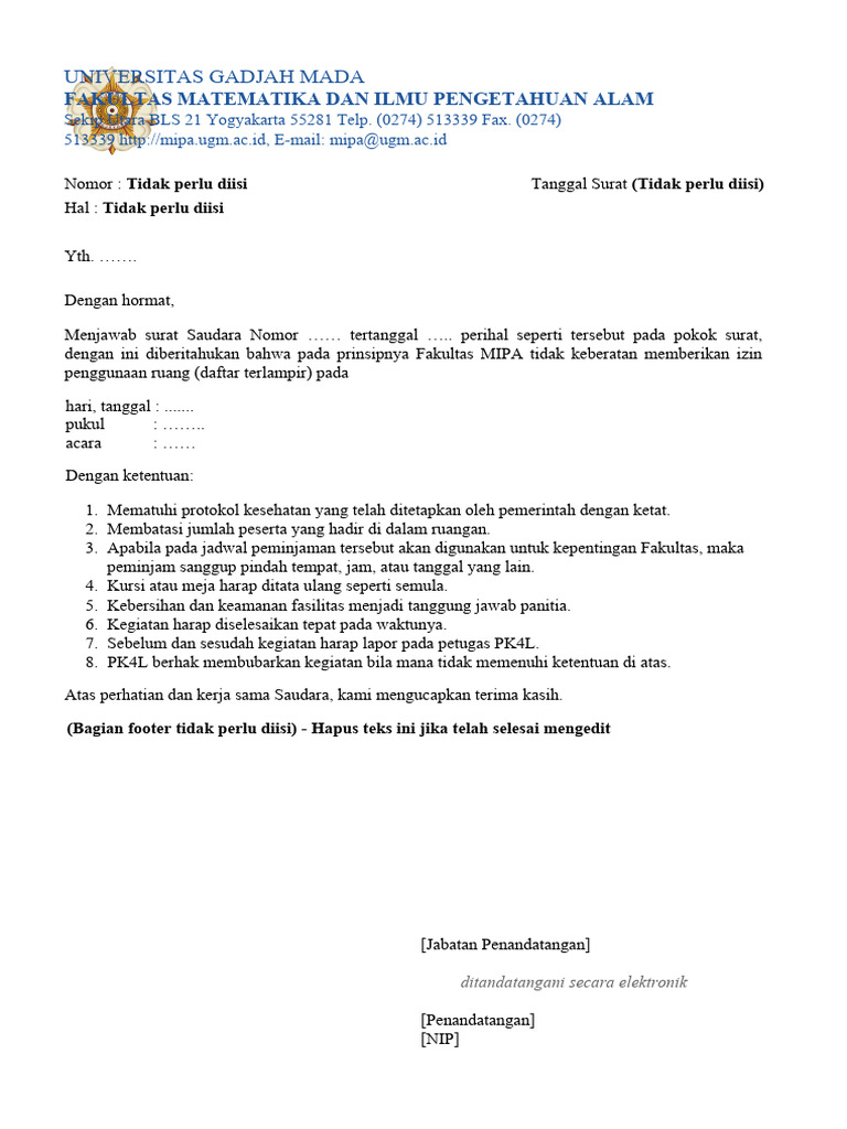 Izin Penggunaan Ruang FMIPA UGM | PDF