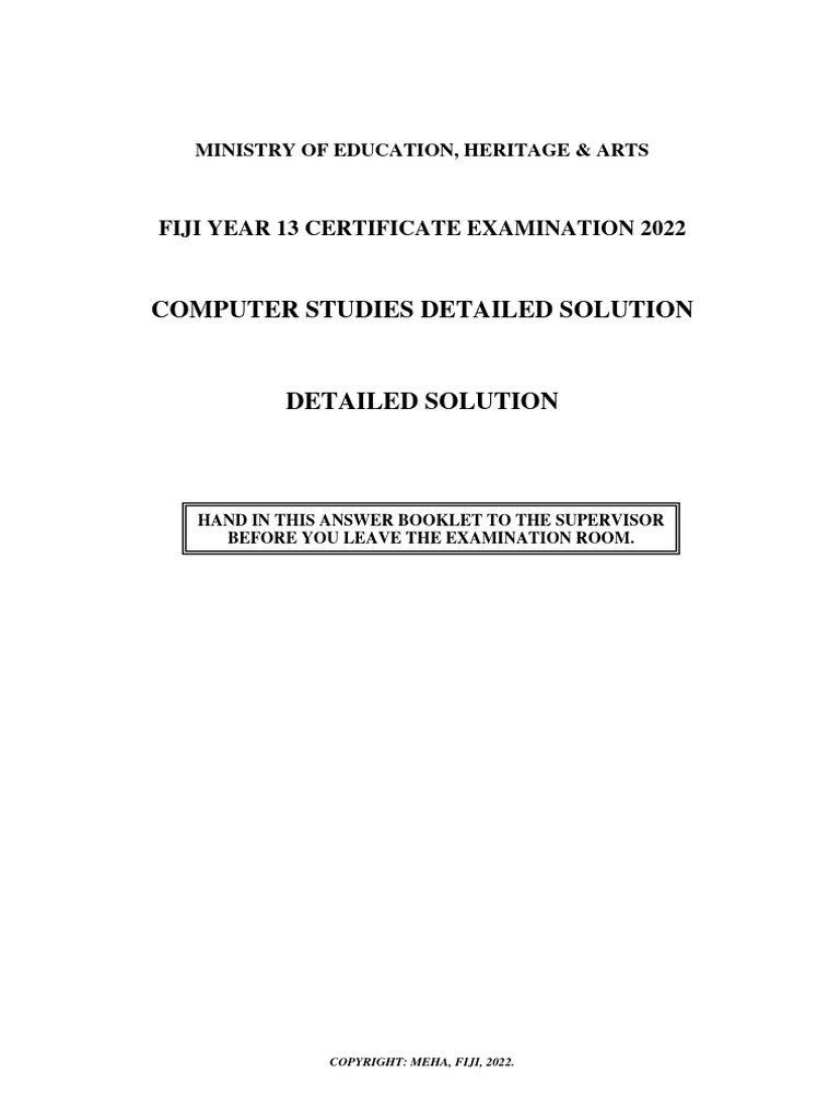 2022 FY13CE COMPUTER STUDIES DETAILED SOLUTION | PDF | Computer Network | Databases