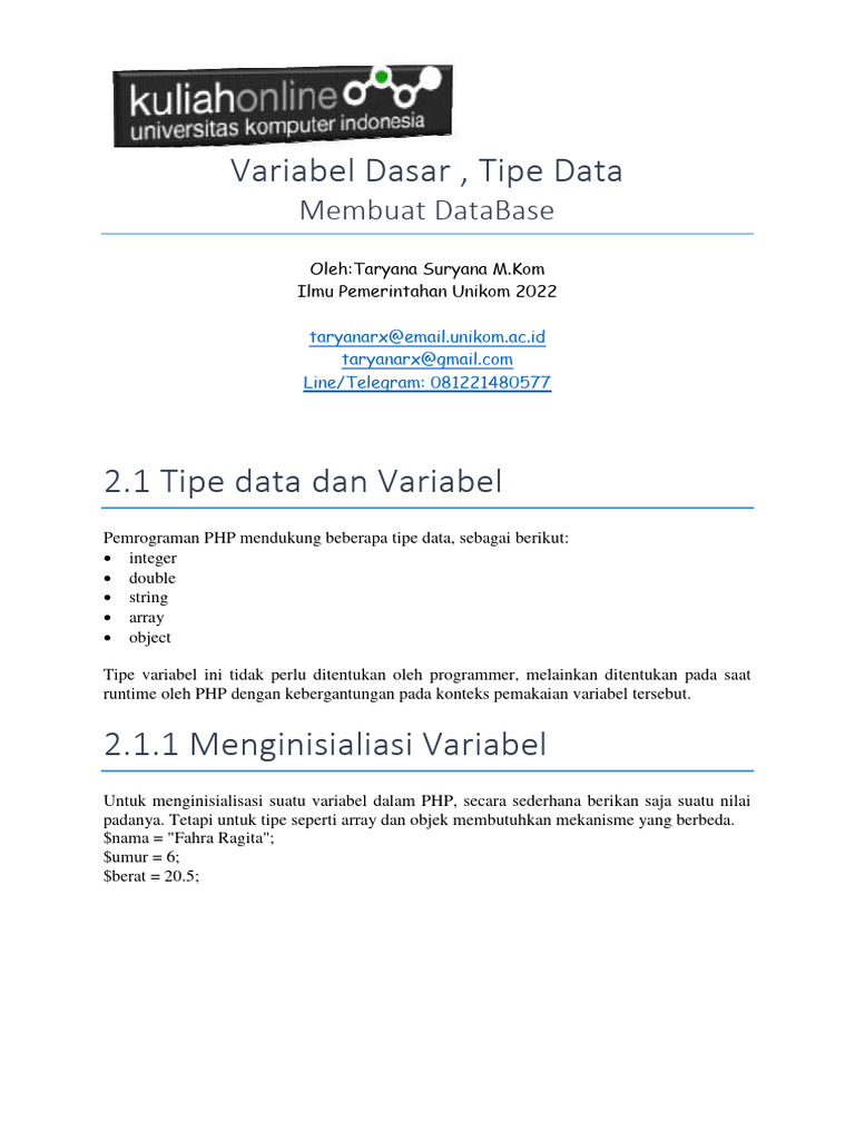 Materi 2 Variabel Dalam PHP Dan Database | PDF