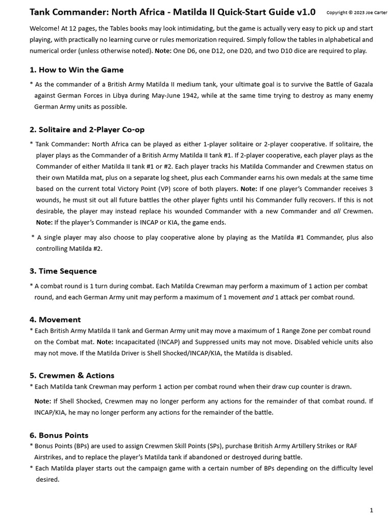 TCNA MII Quick Start Guide v1.0 | PDF | Artillery | Tanks