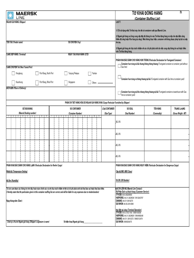 Seadragon Logistics - Container Packing List - Maersk | PDF