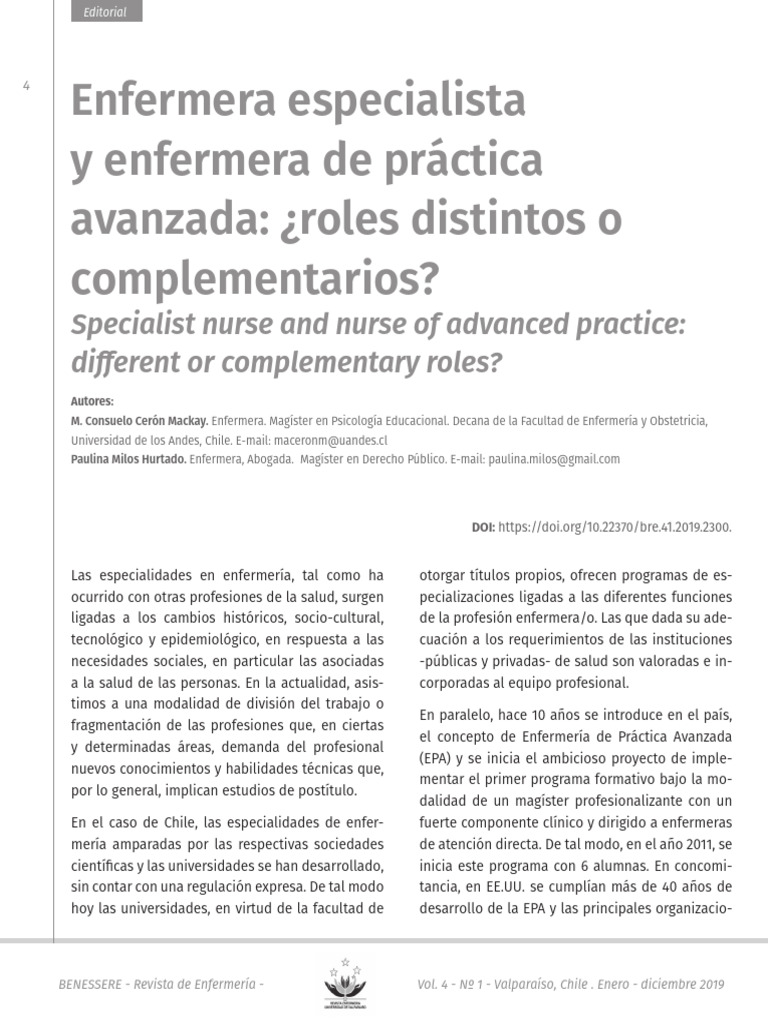Enfermera Especialista y Enfermera de Practica Avanzada Roles Distintos ...