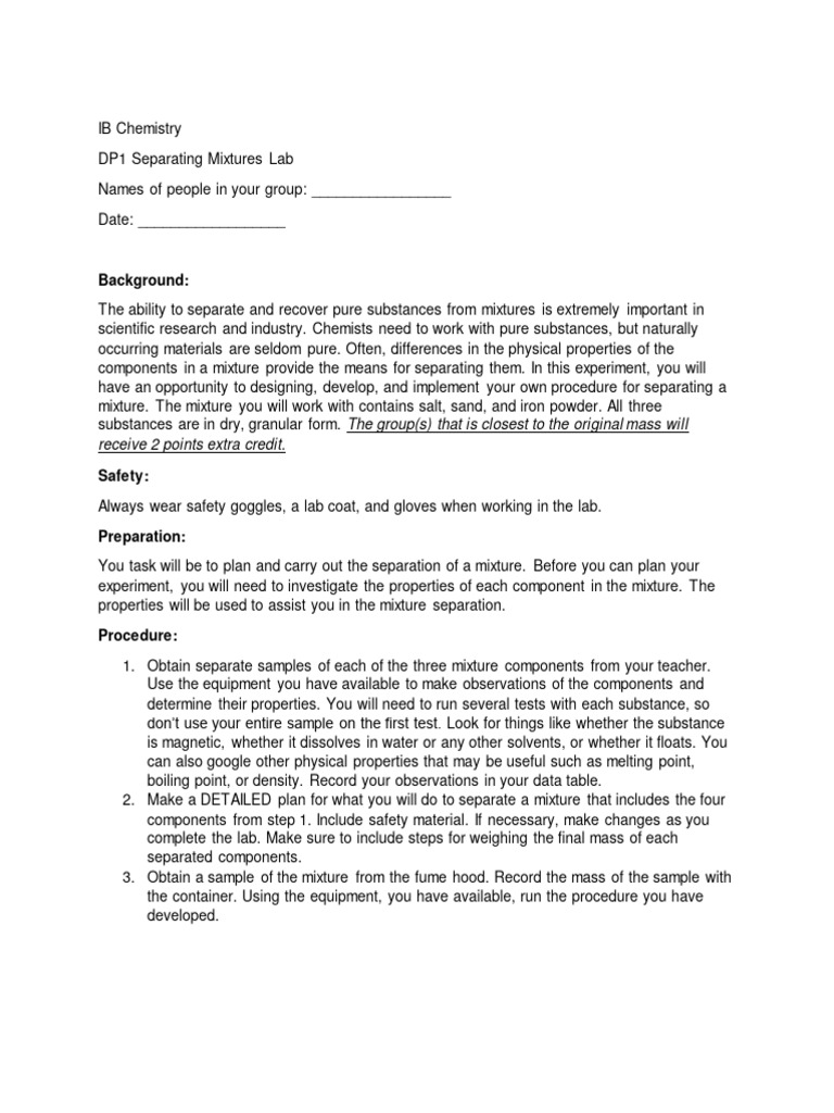DP1 Separating Mixtures Lab | PDF | Mixture | Chemical Substances