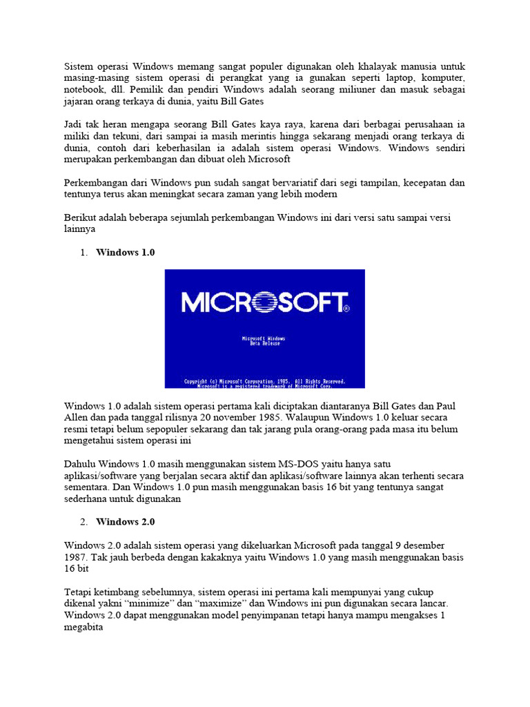 Sejarah Perkembangan Os Windows | PDF